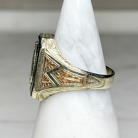 Antique Letter "A" Initial Black Onyx and 14K Gold Ri… - Gem