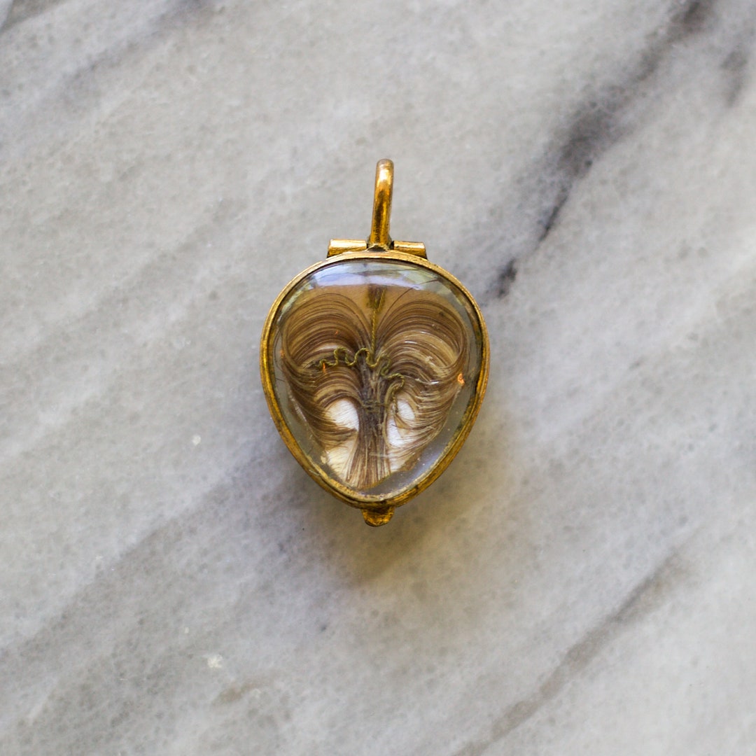 Antique Georgian Mourning Pendant Hair Charm Gold & Crystal Double ...