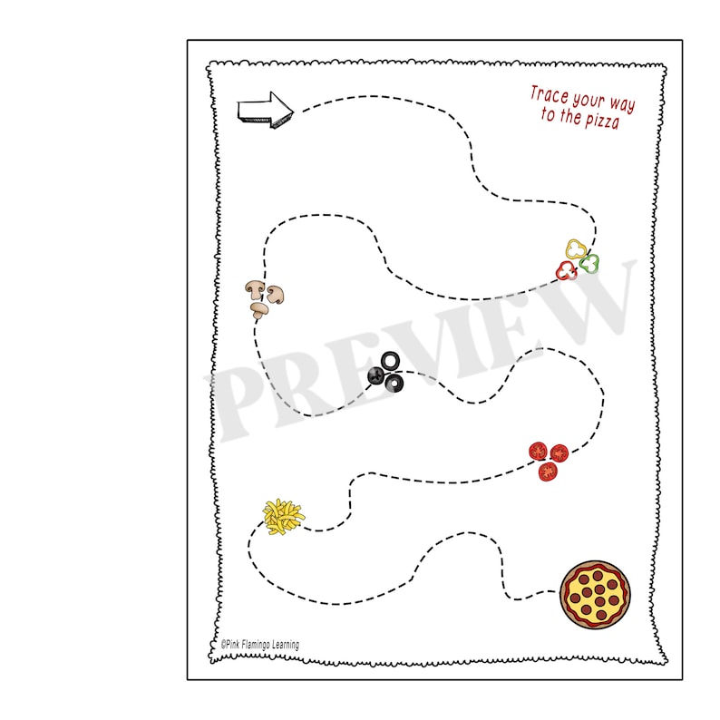 Tracing Worksheets, Printable Pizza Shop Center Tracing, Fine Motor ...