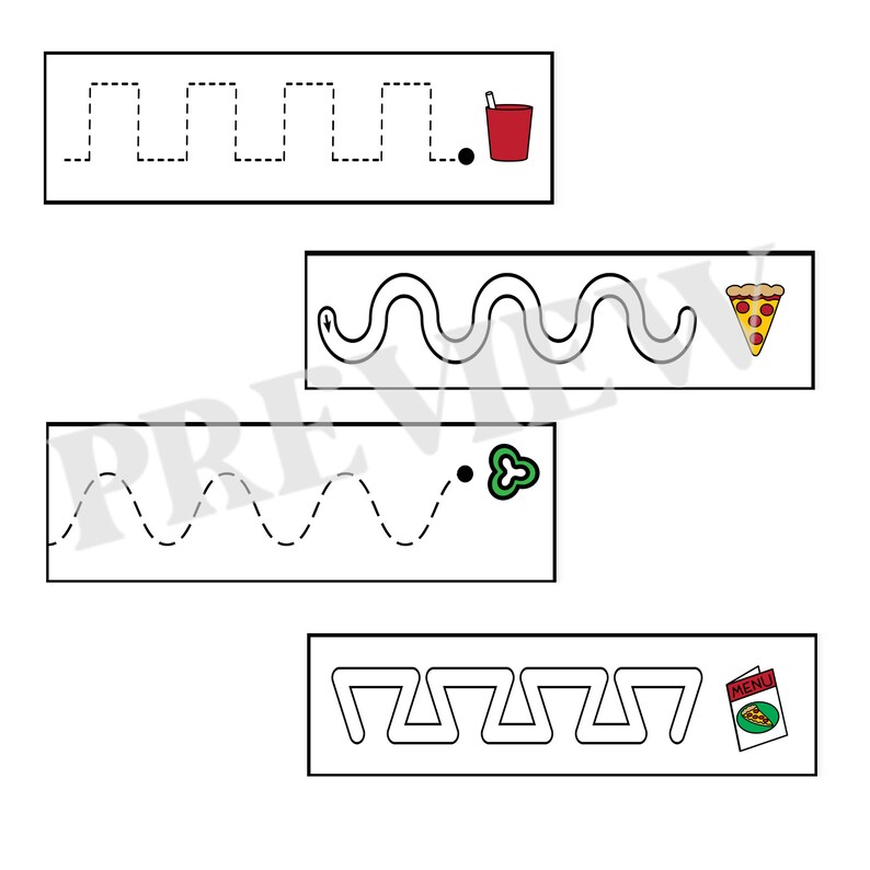 Tracing Worksheets, Printable Pizza Shop Center Tracing, Fine Motor ...