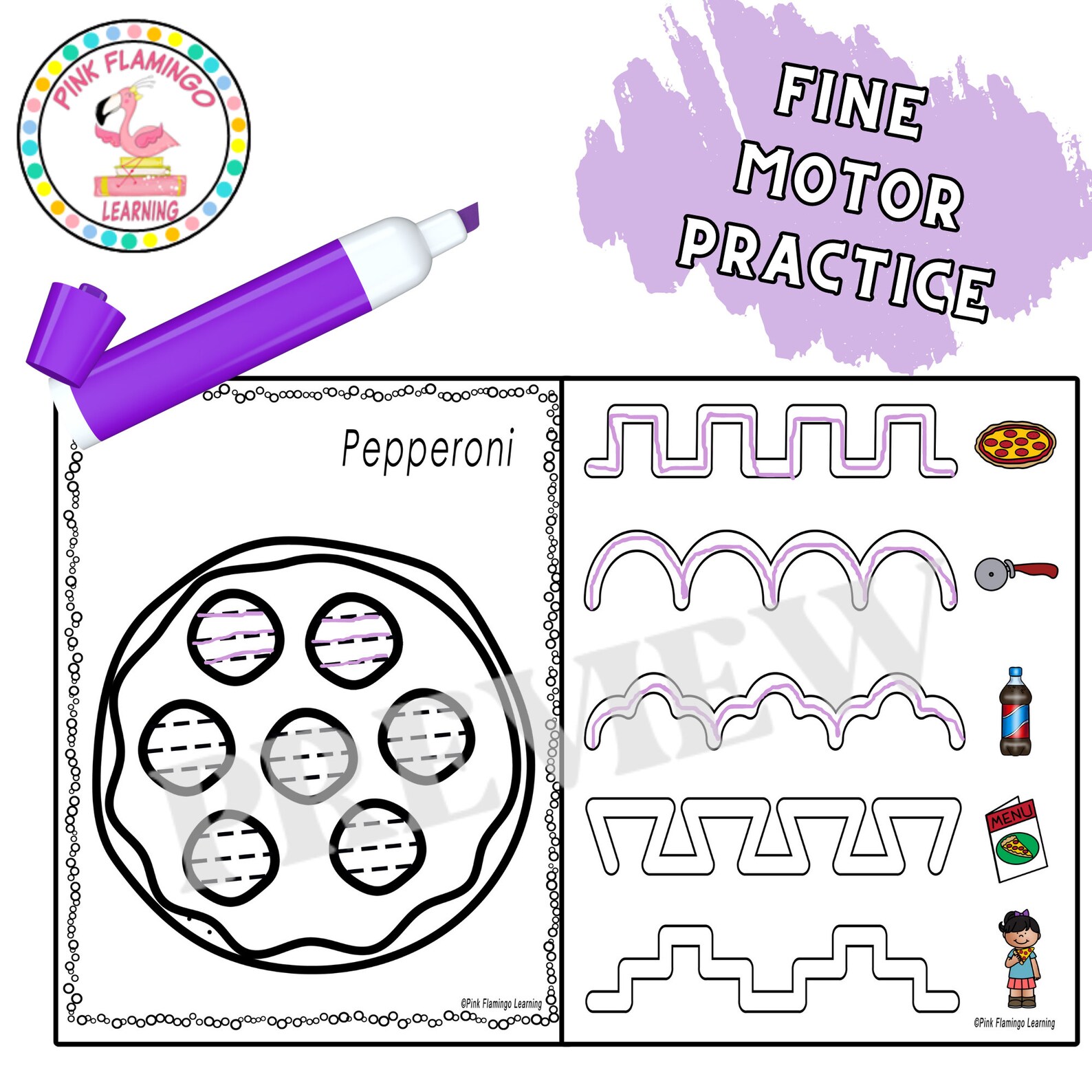 Tracing Worksheets, Printable Pizza Shop Center Tracing, Fine Motor ...