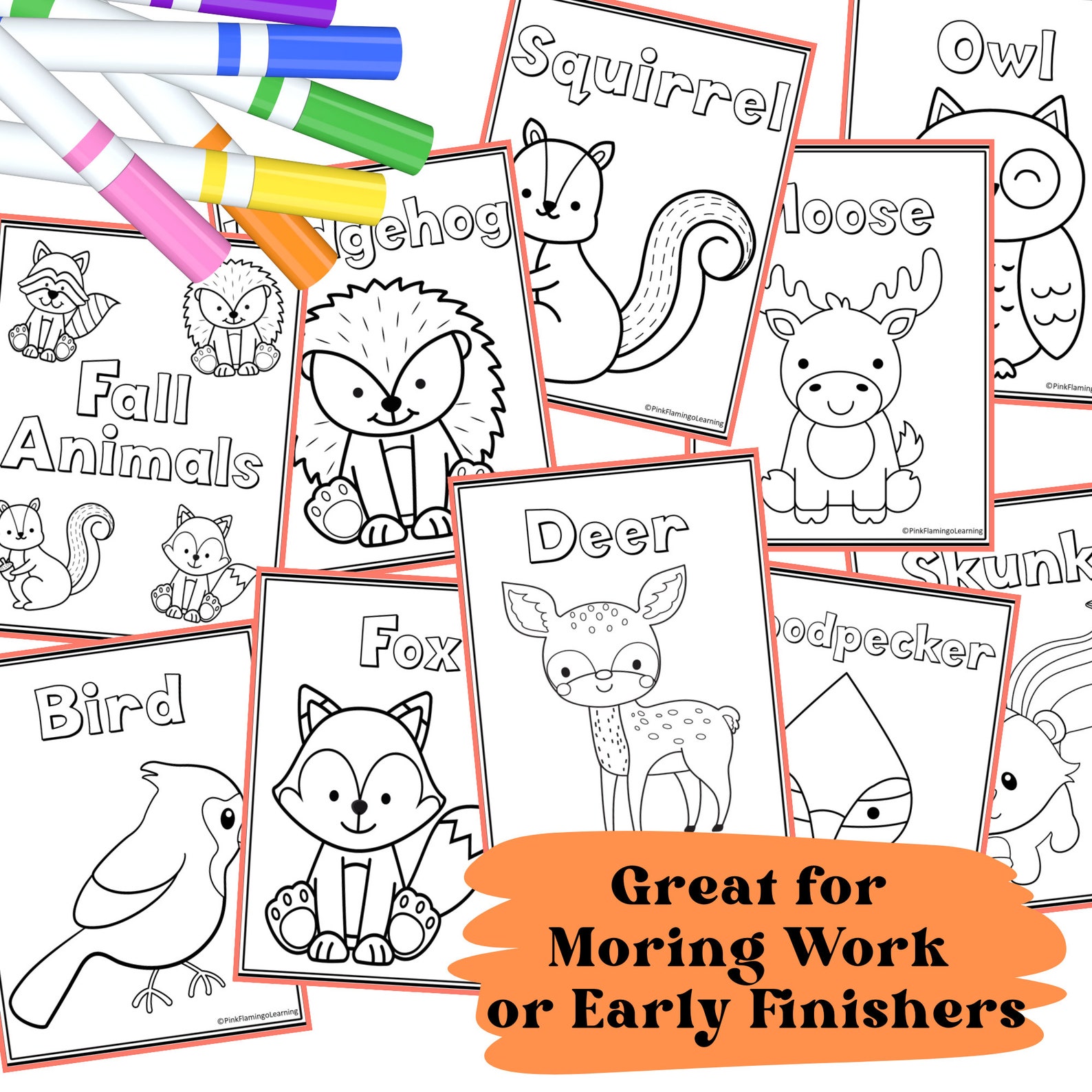 Fall Coloring Pages of Autumn Animals, Coloring for Kids Coloring ...