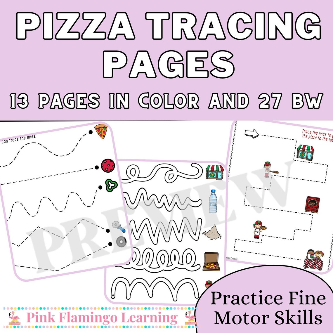 Tracing Worksheets, Printable Pizza Shop Center Tracing, Fine Motor ...
