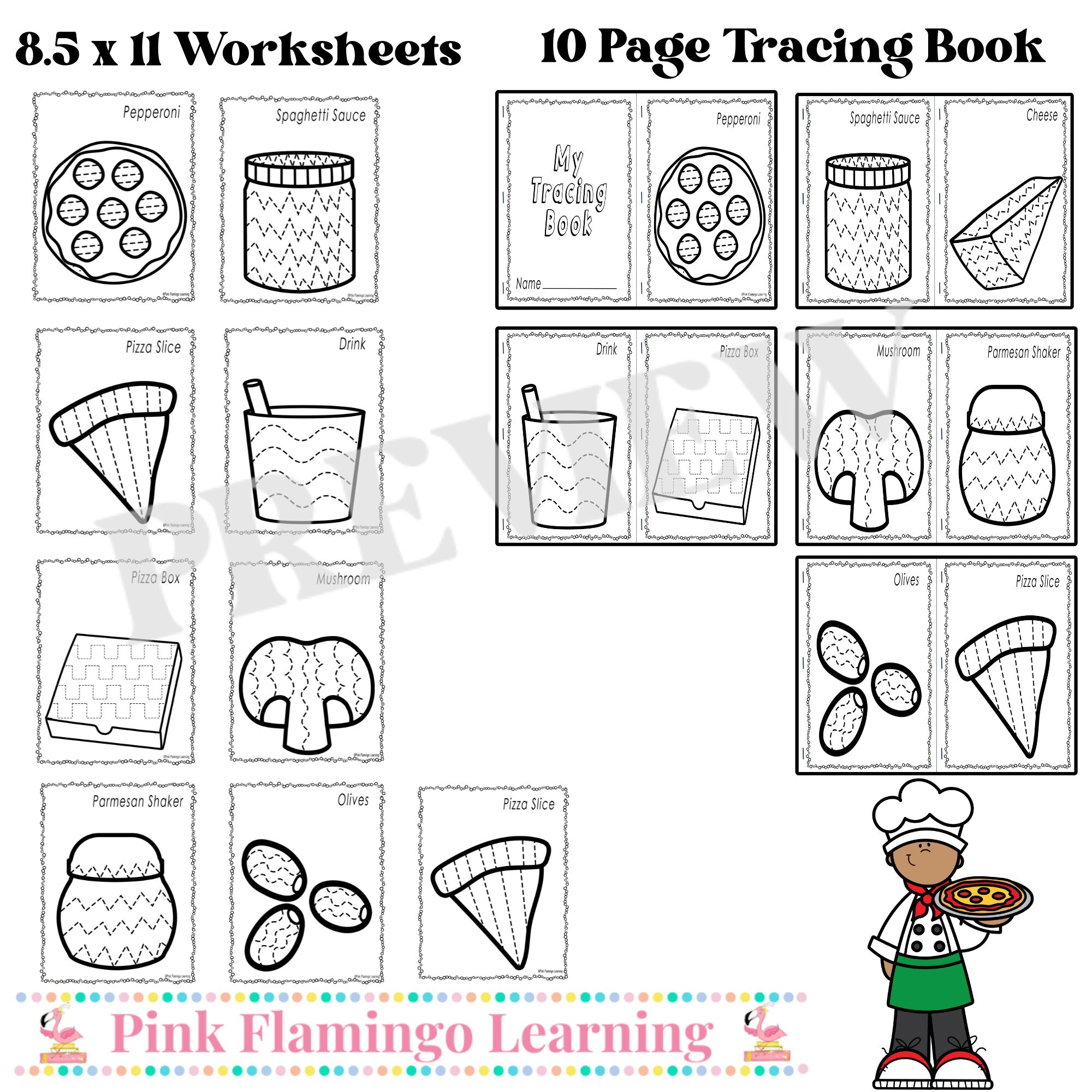 Tracing Worksheets, Printable Pizza Shop Center Tracing, Fine Motor ...