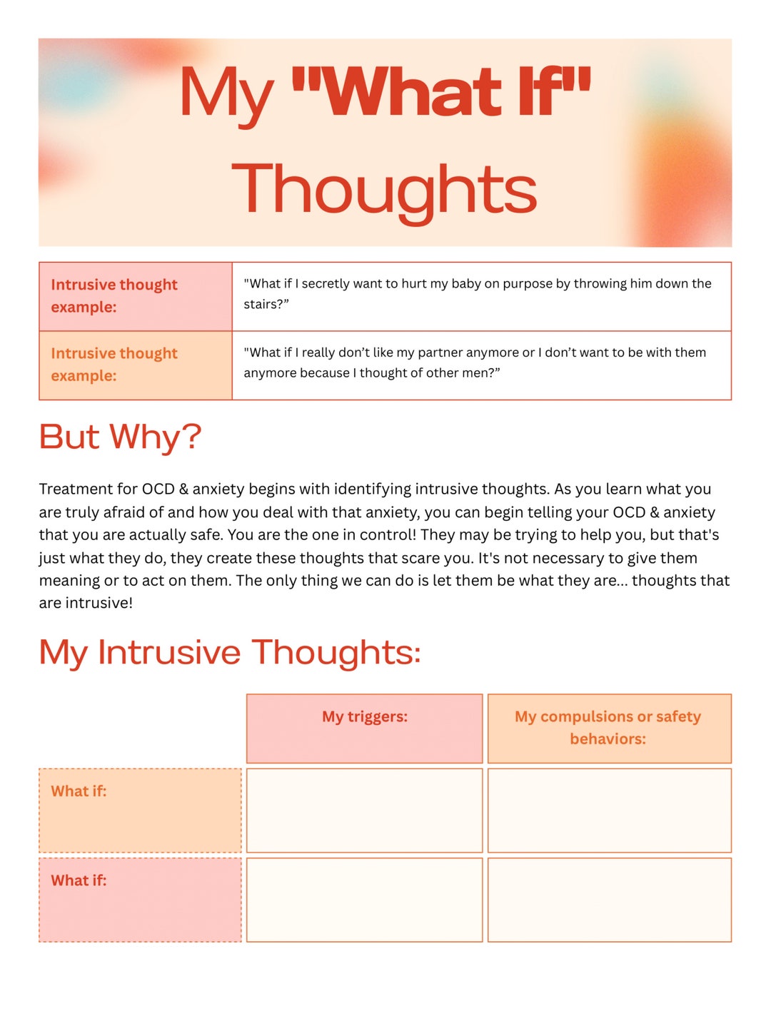 OCD and Anxiety Worksheet for Therapists - Etsy