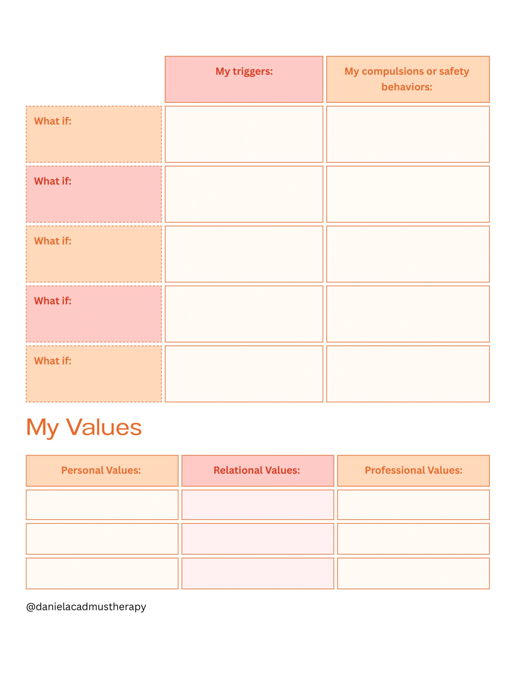 OCD and Anxiety Worksheet for Therapists - Etsy