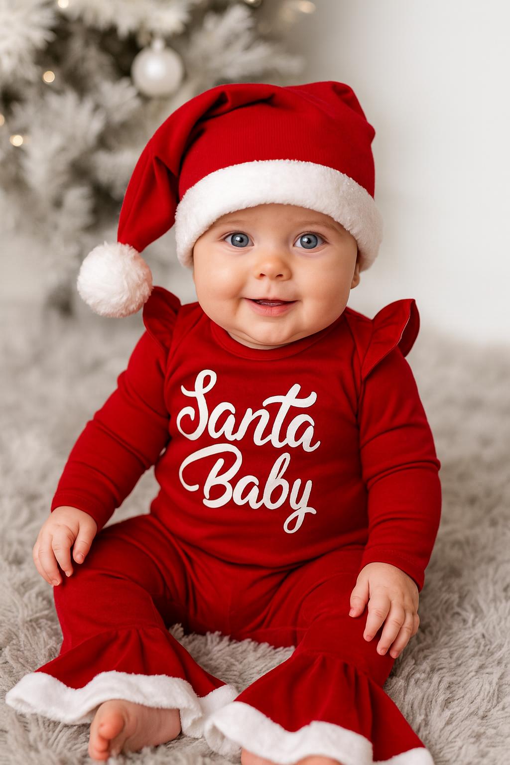 Santa Baby Outfit | Baby Girl Christmas Set With Bell Bottom Pants ...