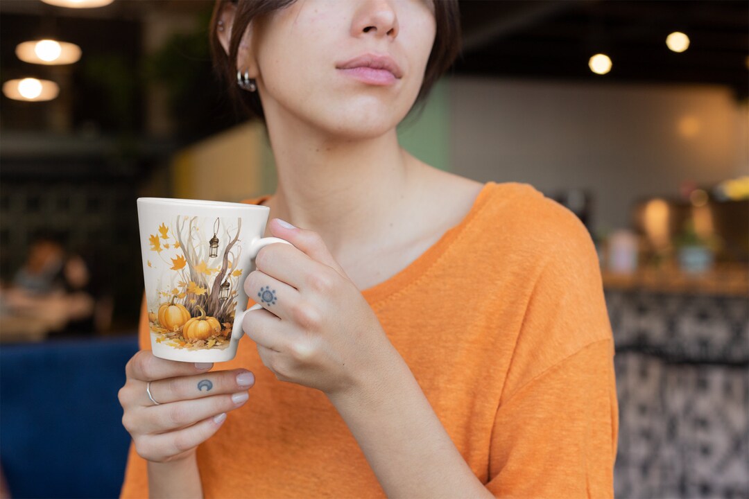 Fall Mug | Fall Latte Mug | Fall Mug With Falling Leaves and Pumpkins ...