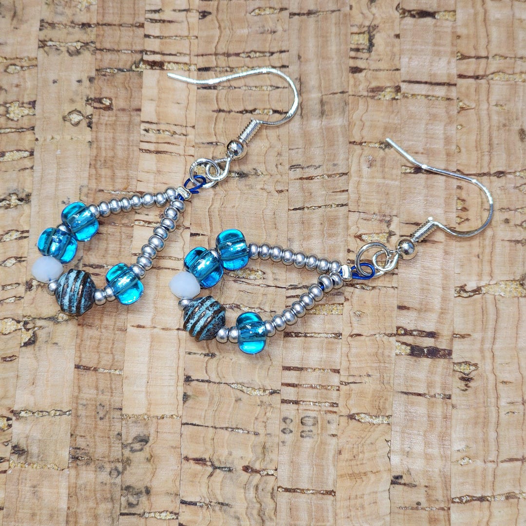 Earring: Blue Meets Metal Loops, Custom Handmade Dainty Fun Loop - Etsy