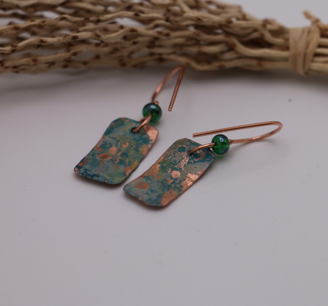 Copper Impressed blue Bird Earrings - Etsy