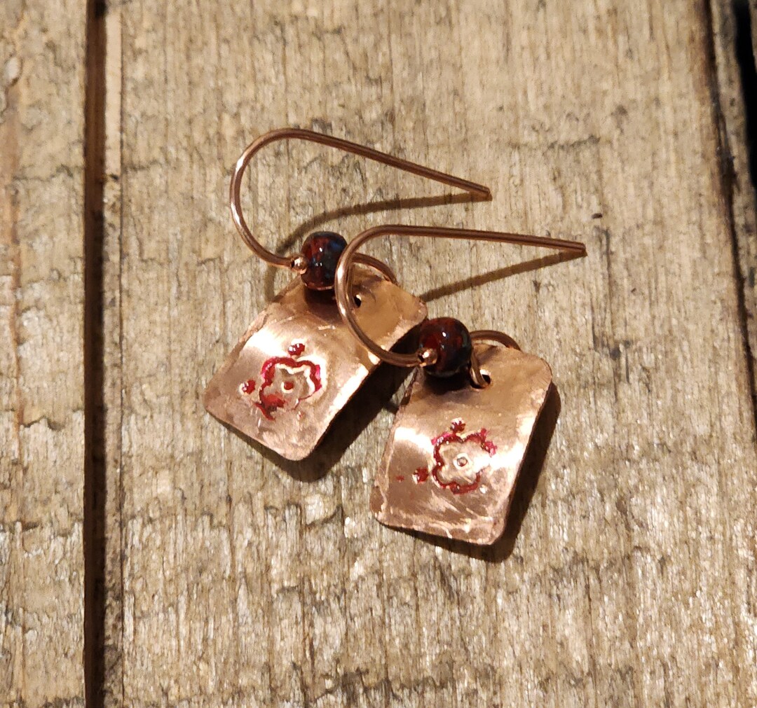 Copper Impressed Flower Earrings - Etsy