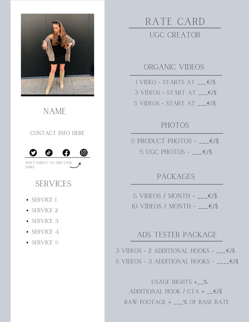 Editable UGC Rate Card Template Pastel Colors, Modern Rate Sheet ...