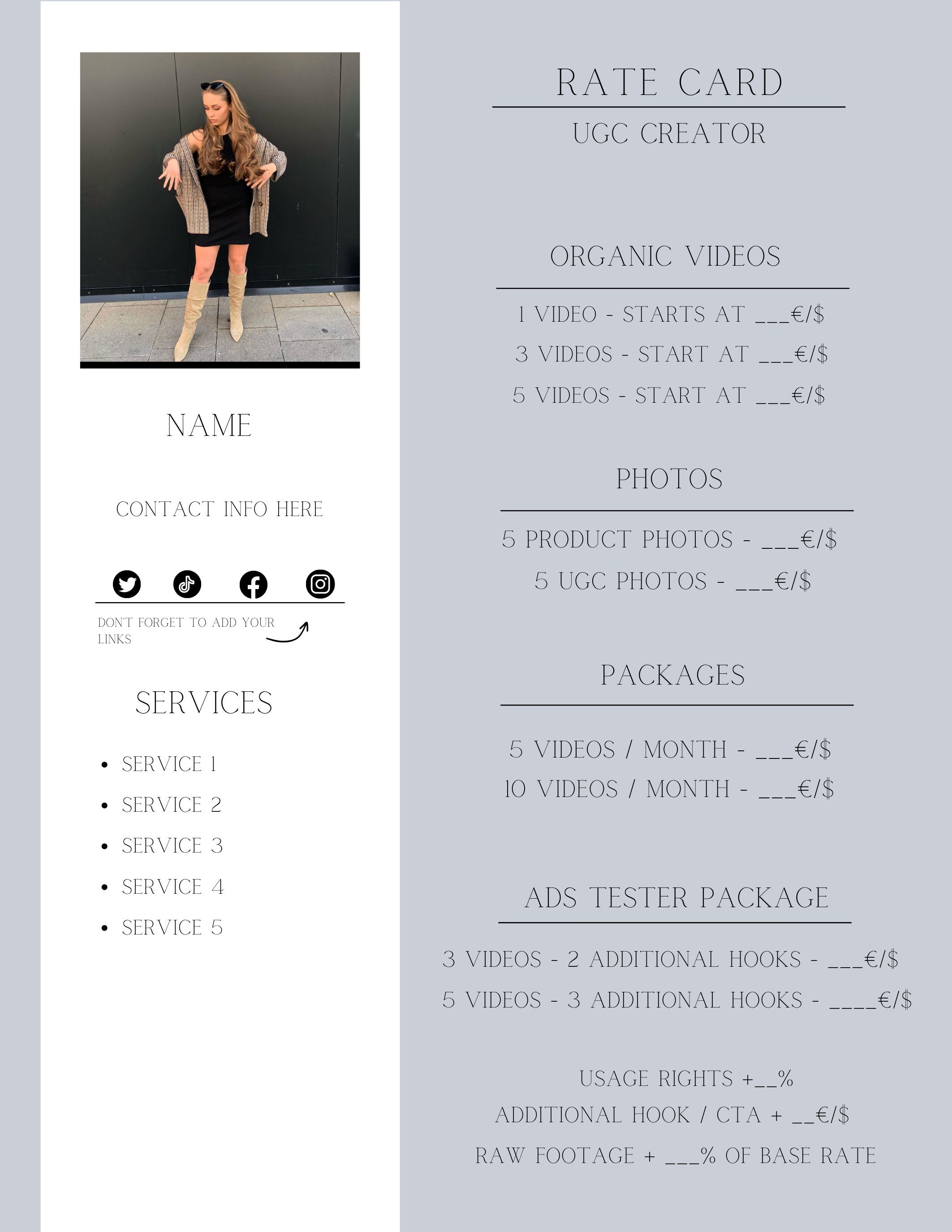 Editable UGC Rate Card Template Pastel Colors, Modern Rate Sheet ...