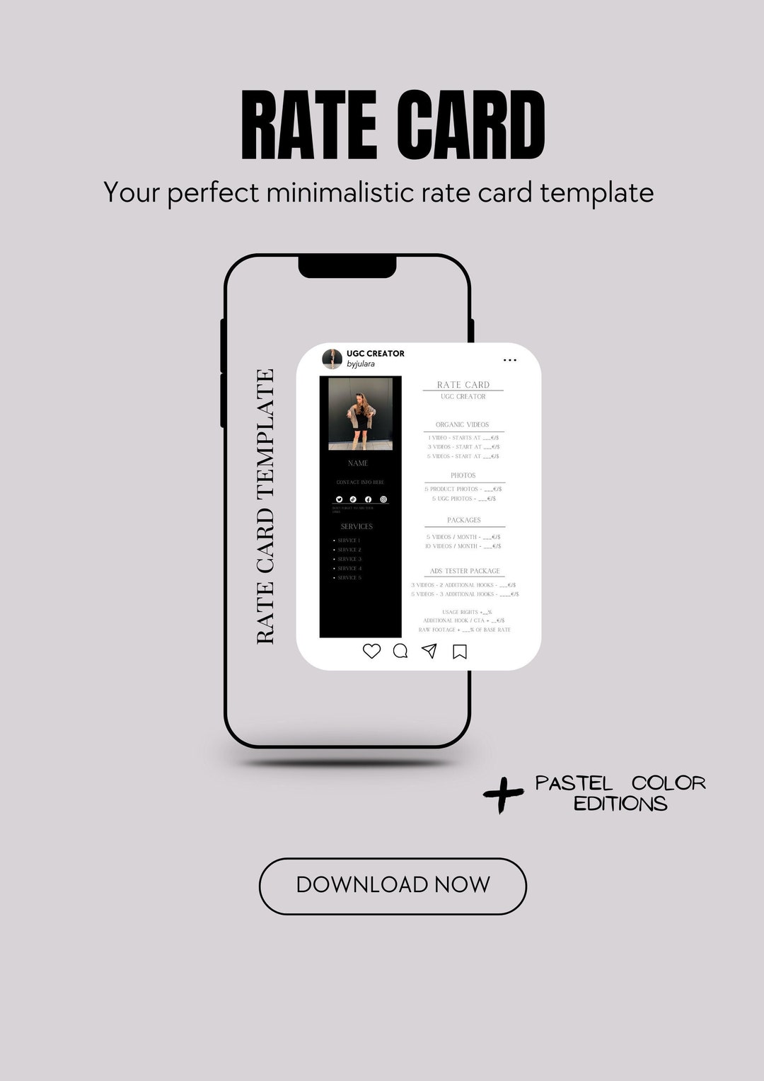 Editable UGC Rate Card Template Pastel Colors, Modern Rate Sheet ...