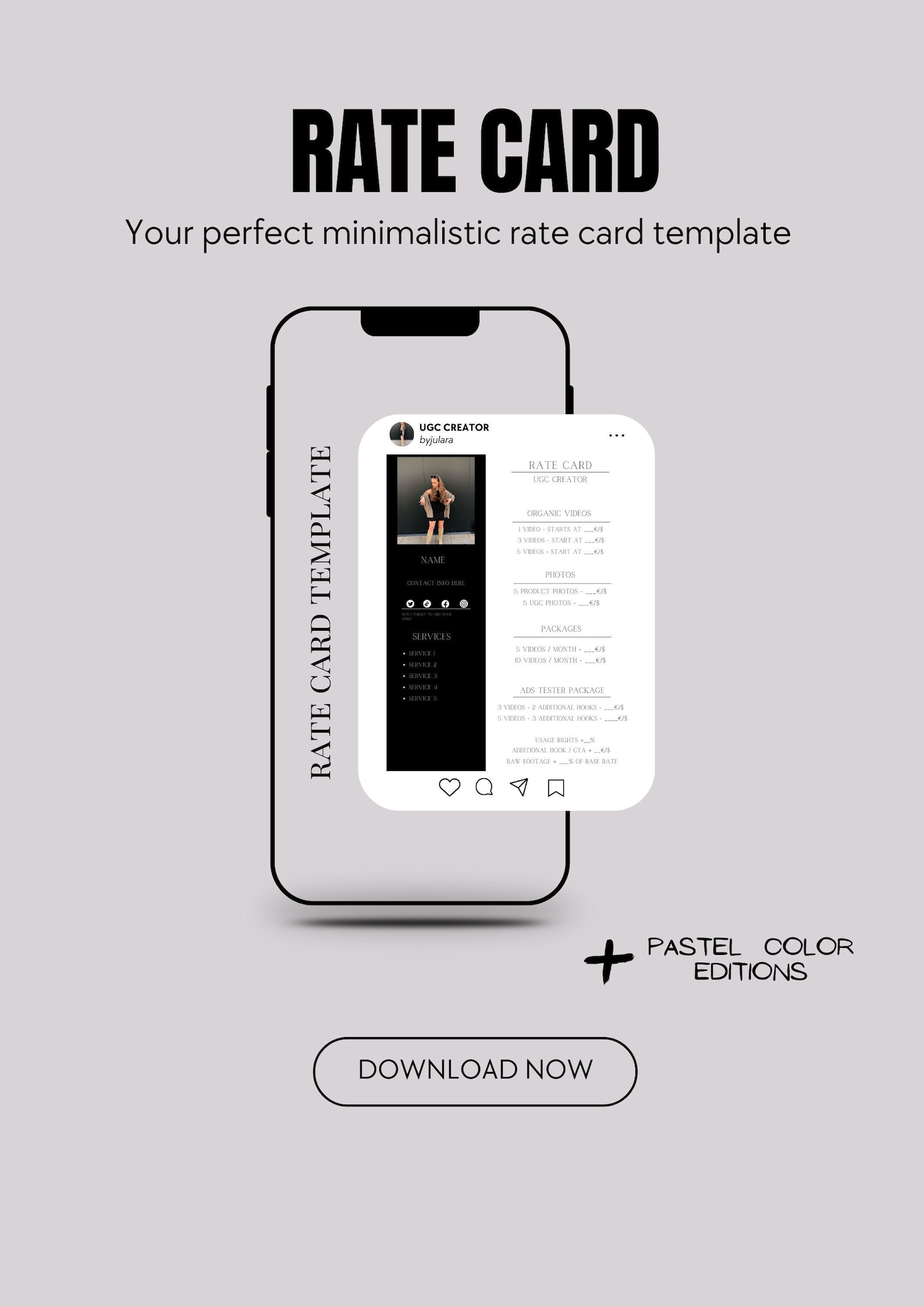Editable UGC Rate Card Template Pastel Colors, Modern Rate Sheet ...