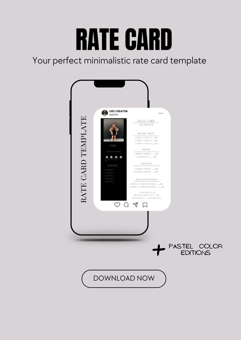 Editable UGC Rate Card Template Pastel Colors, Modern Rate Sheet ...