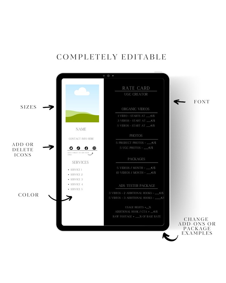 Editable UGC Rate Card Template, Modern Rate Sheet, Minimalistic Media ...