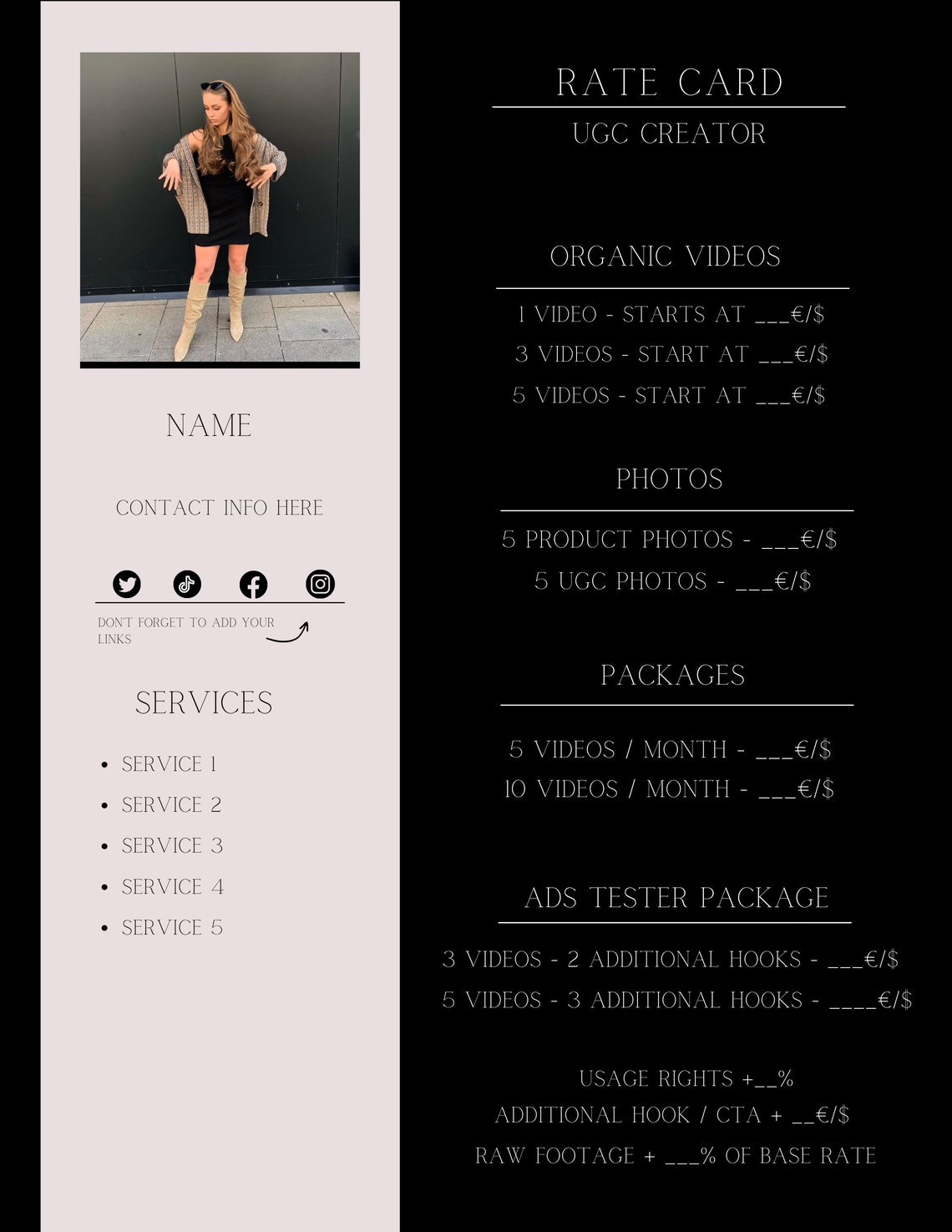 Editable UGC Rate Card Template Pastel Colors, Modern Rate Sheet ...