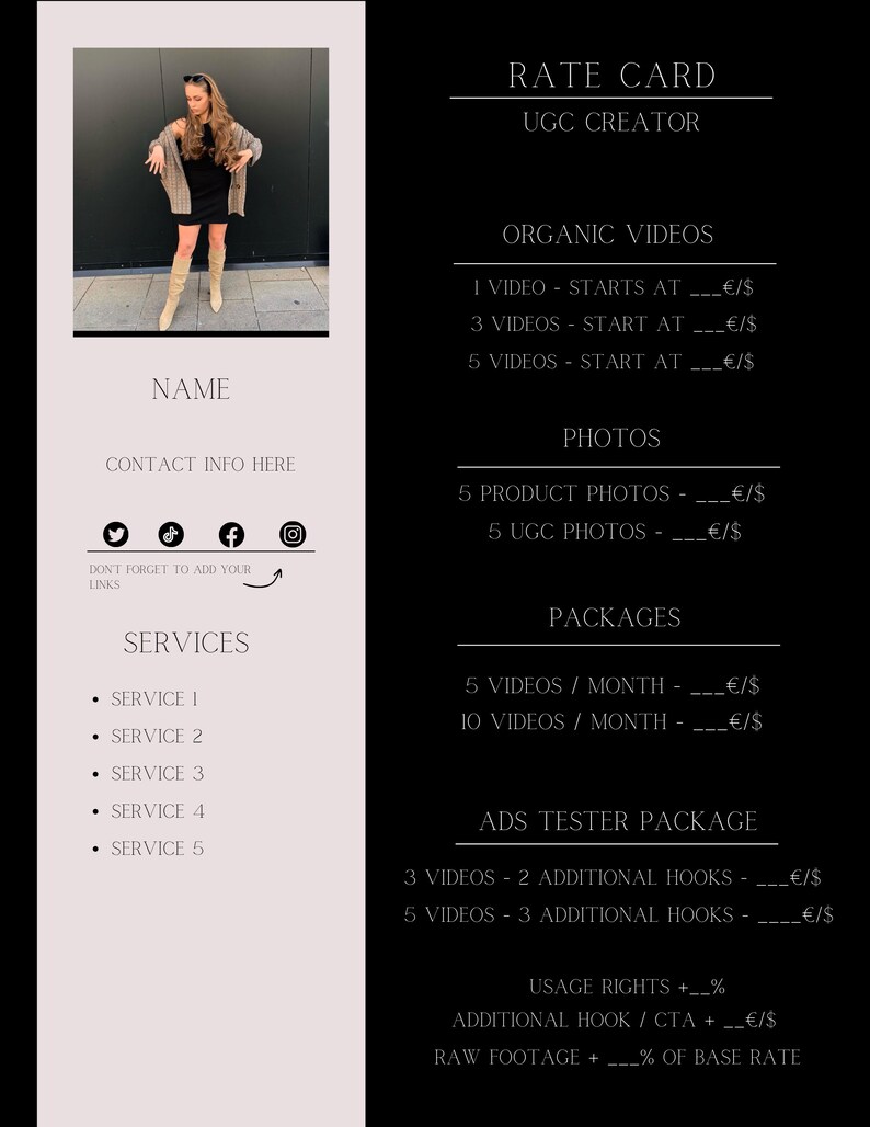 Editable UGC Rate Card Template Pastel Colors, Modern Rate Sheet ...