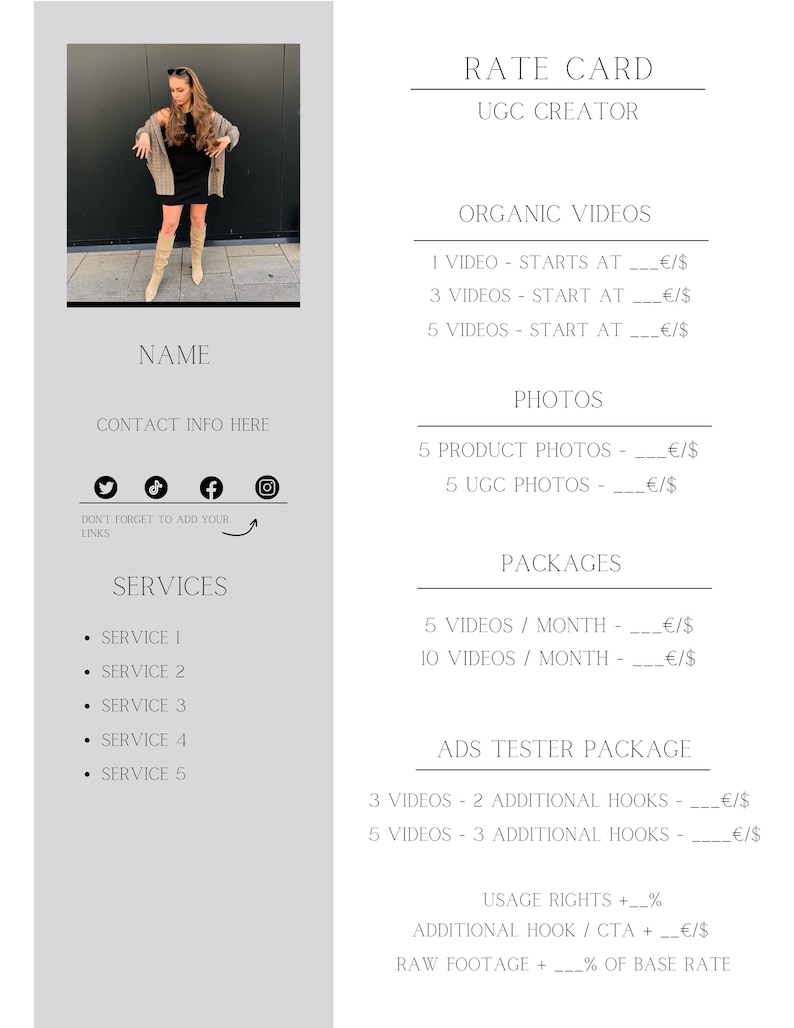 Editable UGC Rate Card Template Pastel Colors, Modern Rate Sheet ...