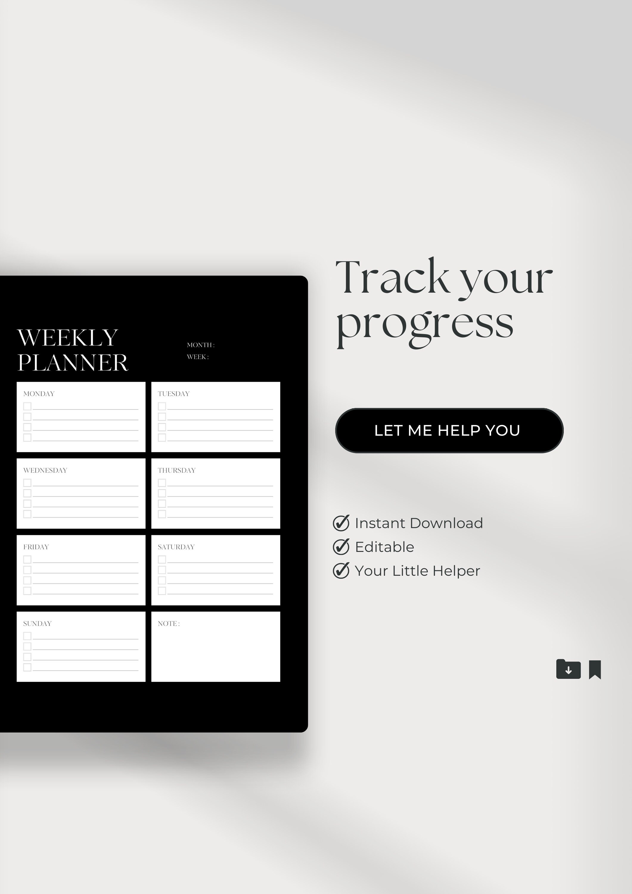 Editable Weekly Planner Template, Track Progress, Goals, Template Canva ...