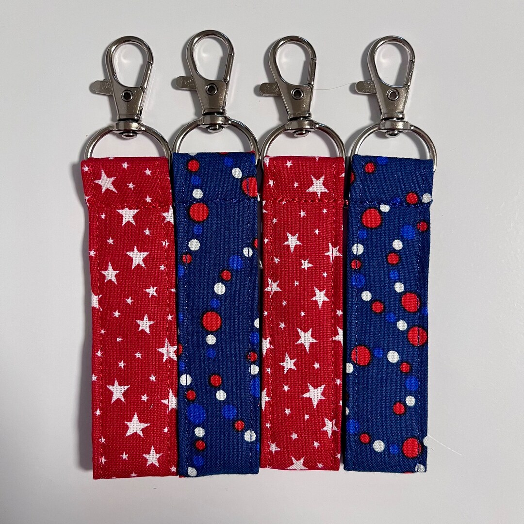 Red White and Blue Polka Dot and Stars Keychains | Cotton With Metal ...