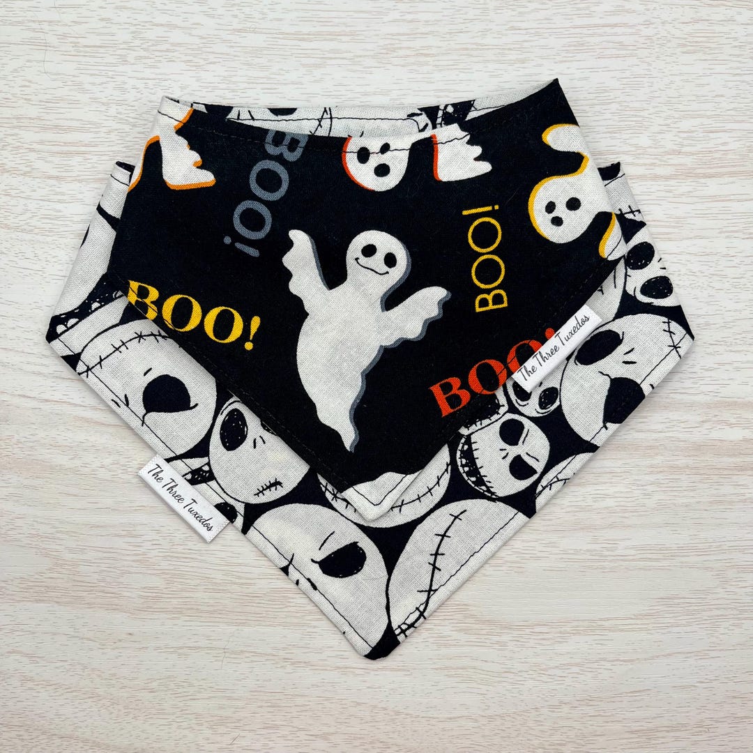 Ghost and Skeleton Reversible Cotton Pet Bandana for Cats or Dogs ...