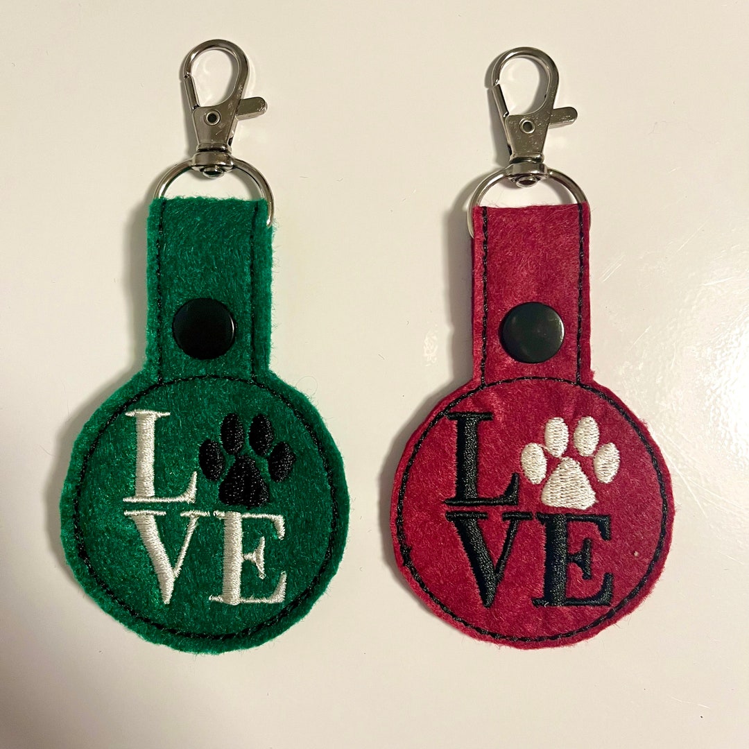 Paw Print Love - Felt Embroidered Keychain | Metal Clasp | Plastic Snap ...