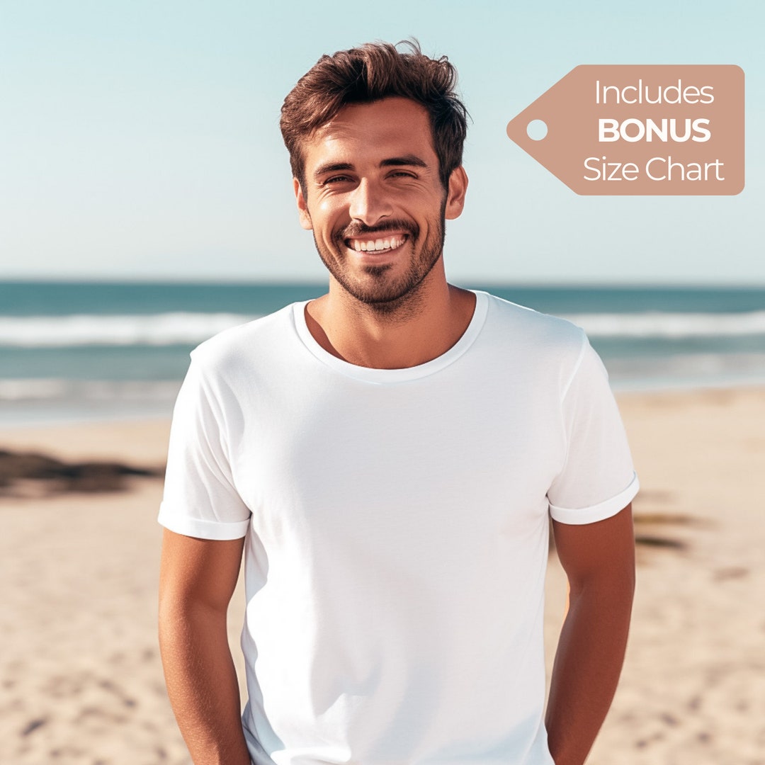 White Bella Canvas 3001 Mockup Bonus Size Chart White T-shirt Mockup ...