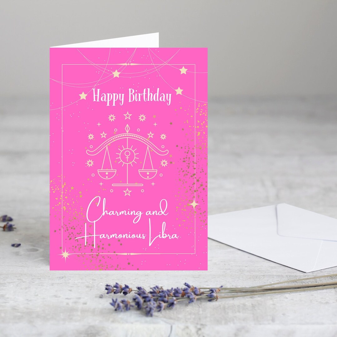 Libra Birthday Card Happy Birthday Libra Card Star Sign Birthday Card ...