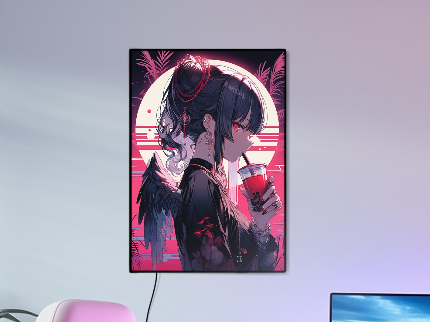Angel and Devil Poster, Anime, Anime Girl, LED Poster, Wall Art, Gaming ...