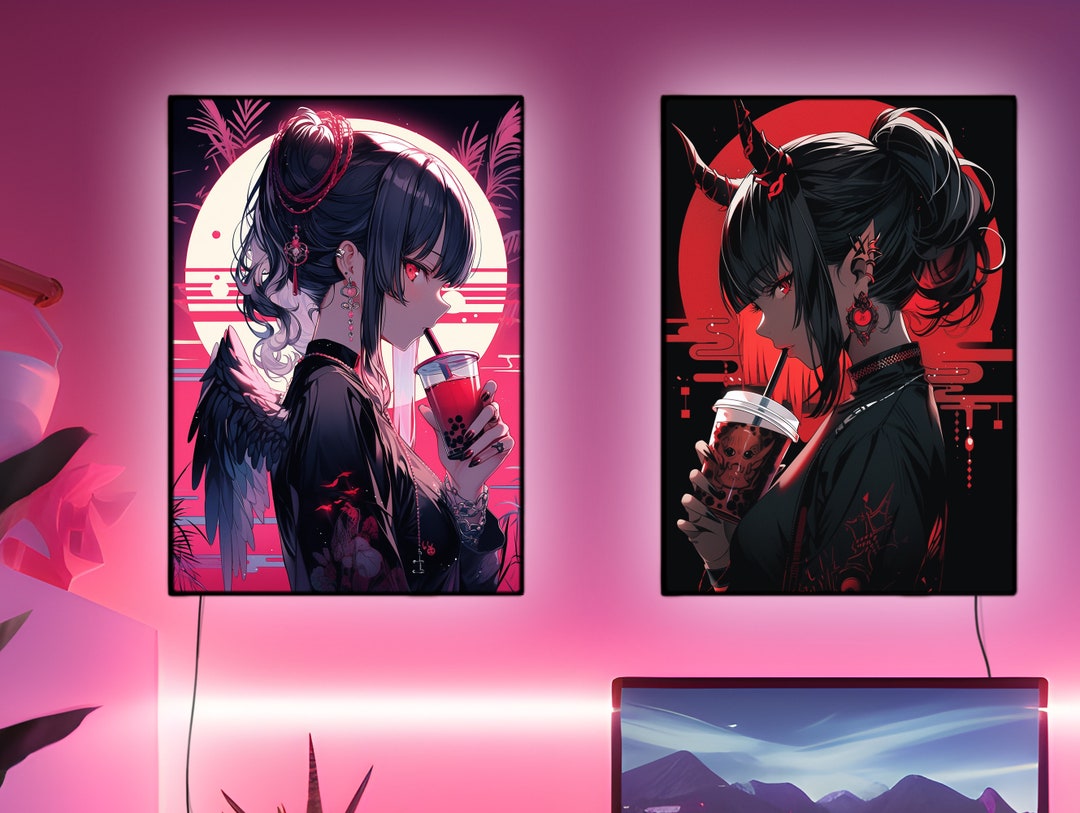 Angel and Devil Poster, Anime, Anime Girl, LED Poster, Wall Art, Gaming ...