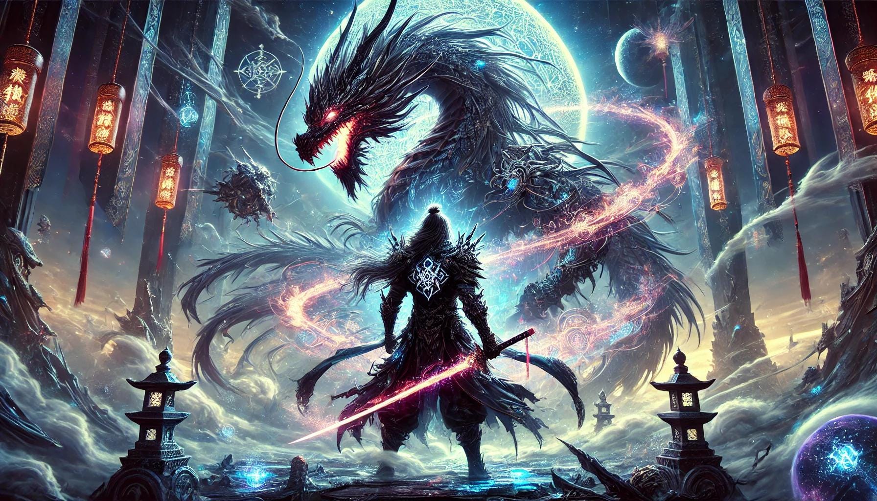 Celestial Dragon Warrior Art Set – Mystical Samurai Fantasy Digital ...