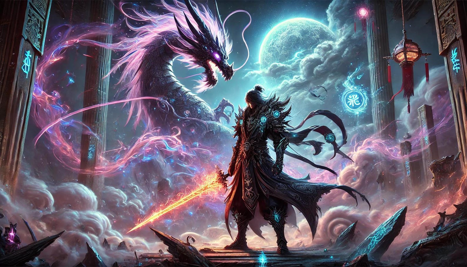 Celestial Dragon Warrior Art Set – Mystical Samurai Fantasy Digital ...