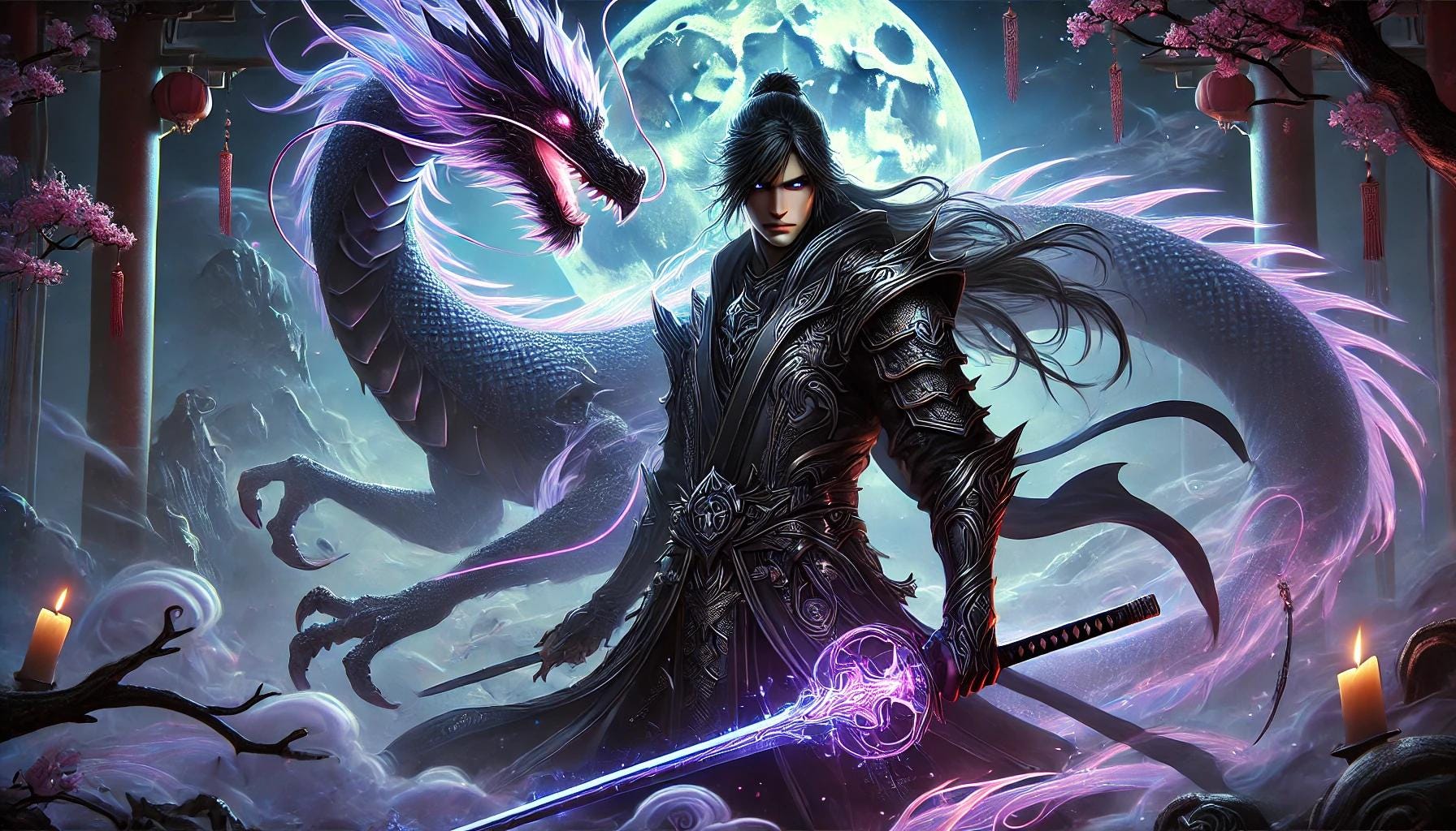 Celestial Dragon Warrior Art Set – Mystical Samurai Fantasy Digital ...