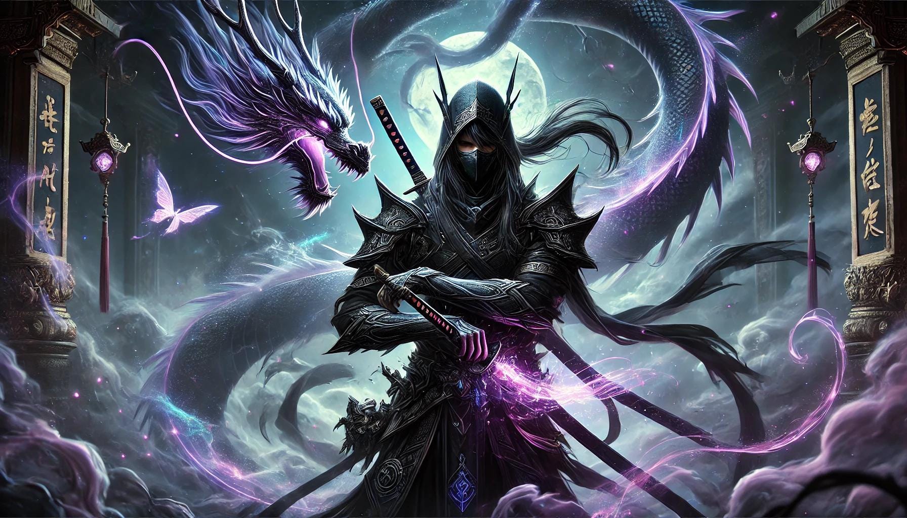 Celestial Dragon Warrior Art Set – Mystical Samurai Fantasy Digital ...