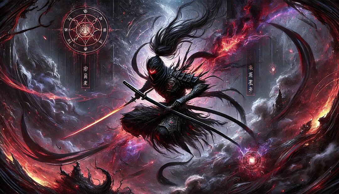 Dark Fantasy Ninja Wall Art Set – Demonic Warrior Digital Prints (set ...