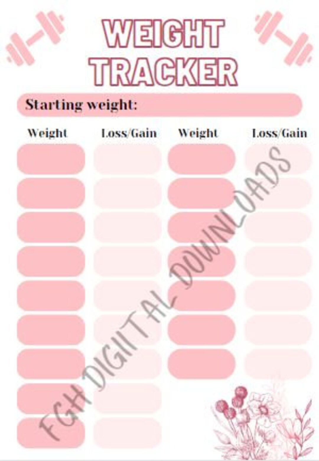 Weight Tracker - DIGITAL DOWNLOAD - Etsy