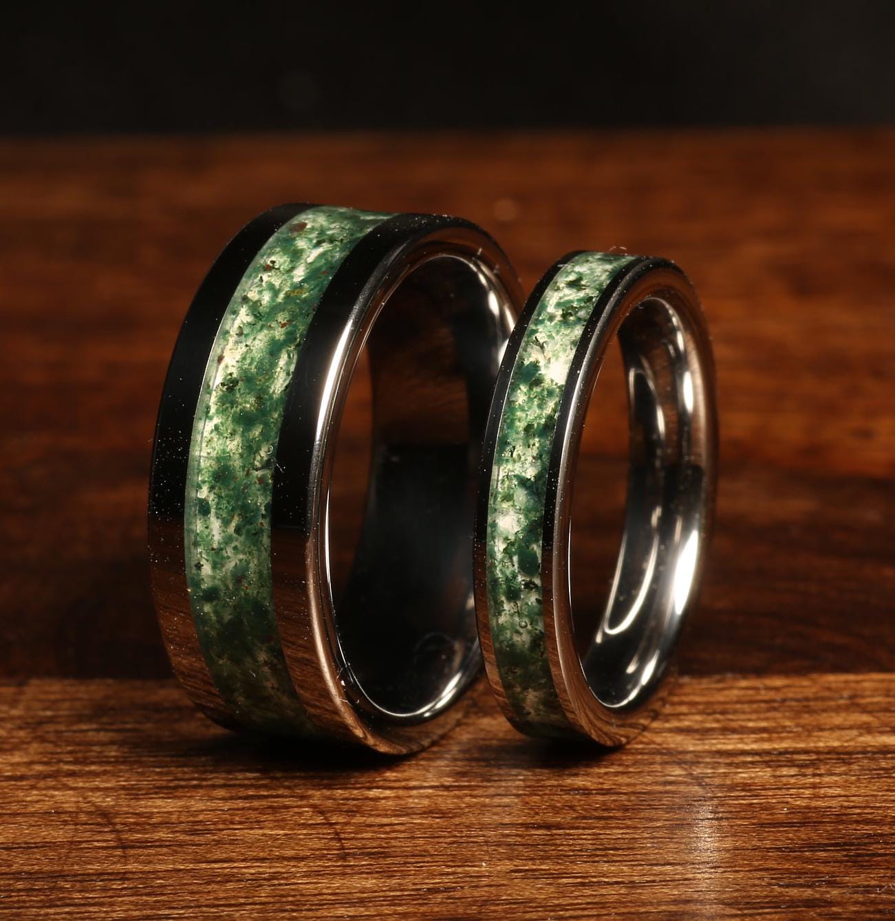 The Mosswood -couple Ring Green Moss Agate Silver Plated Tungsten Ring ...