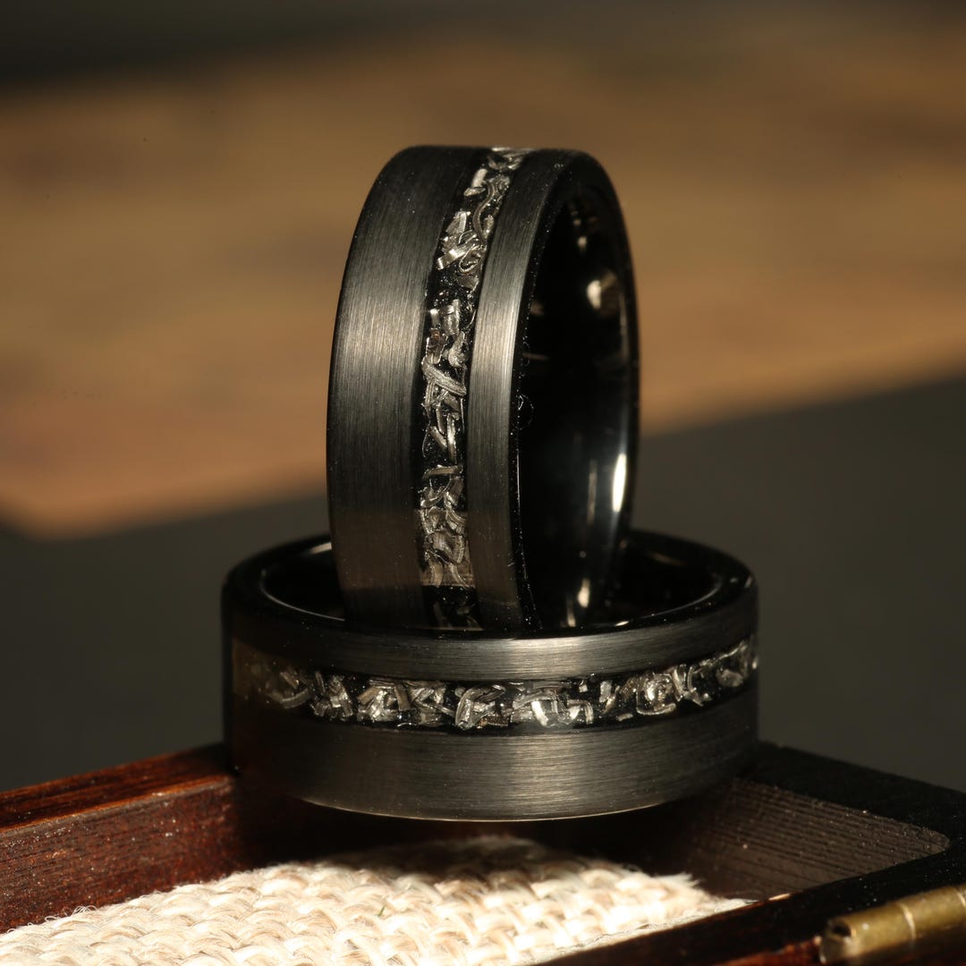 The Obsidian -personalized Gift for Him Black Meteorite Brushed Wedding ...