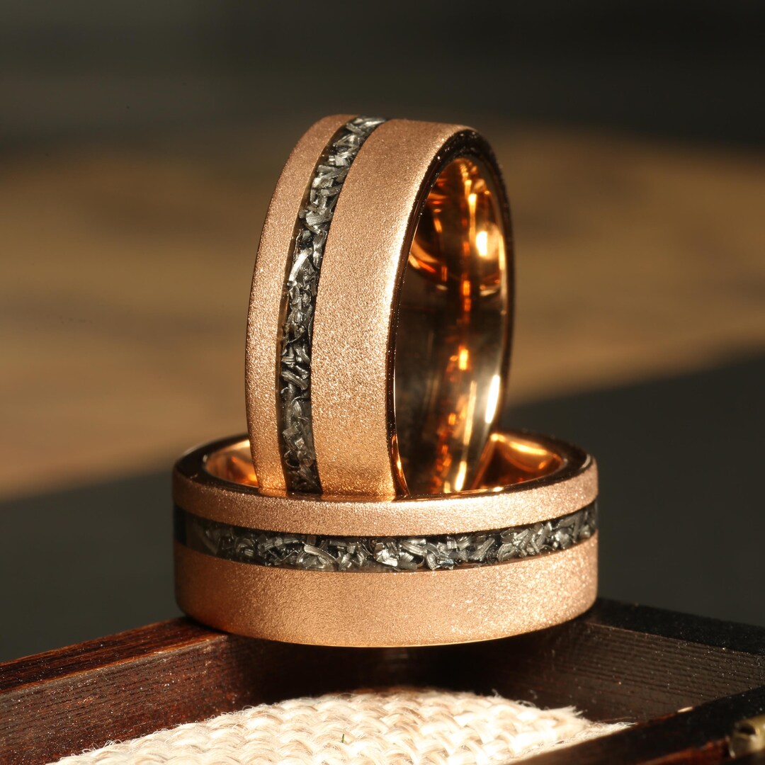 The Celestium Meteorite Ring in Black Milky Way Inlay Sandblasted Rose ...