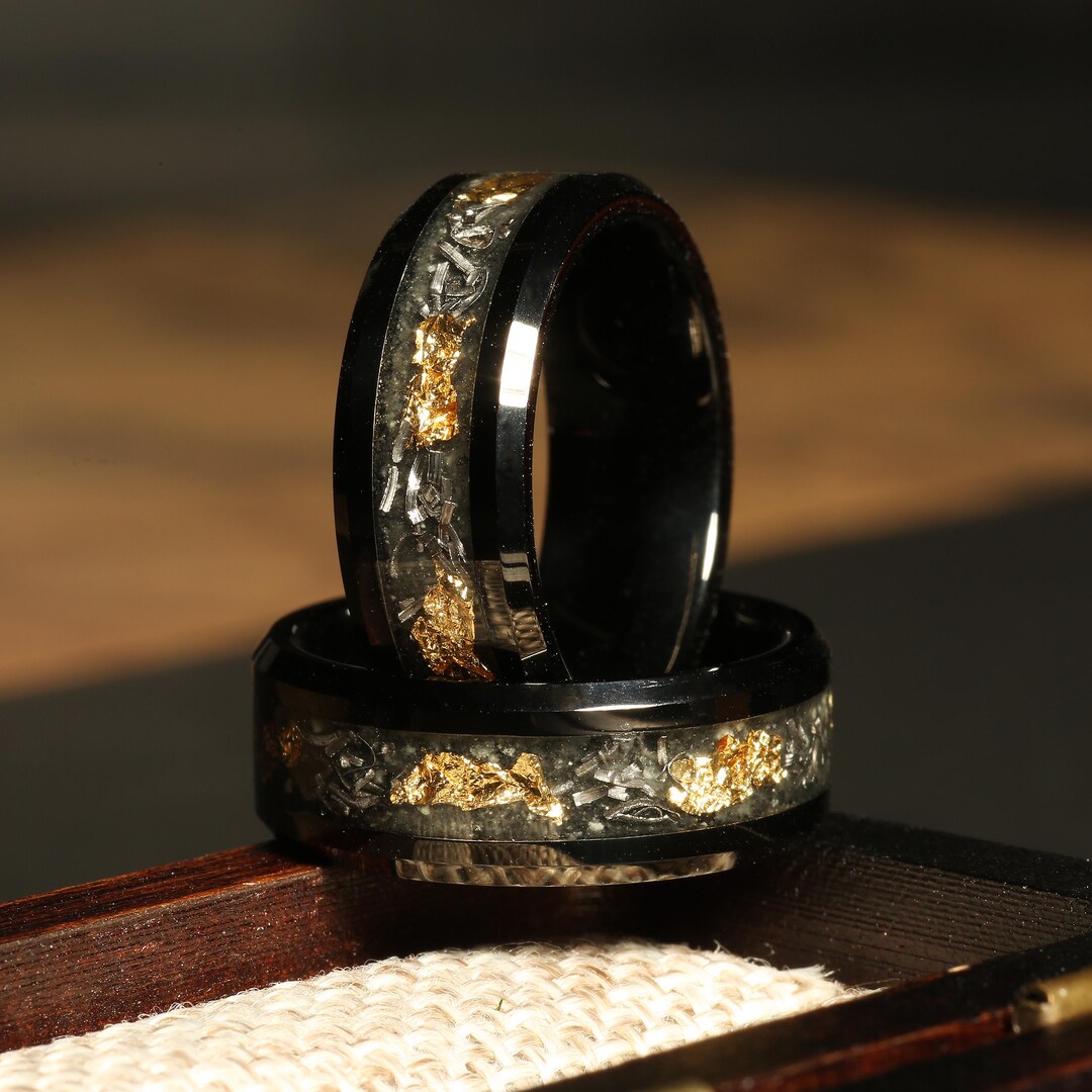 Personalized Gift for Him Meteorite Wedding Band Glow in the Dark Inlay ...