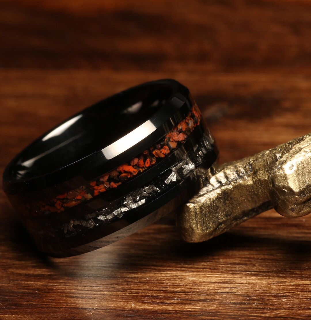 Mens Rings 10mm Jurassic Meteorite, Dinosaur Bone Meteorite Polished ...