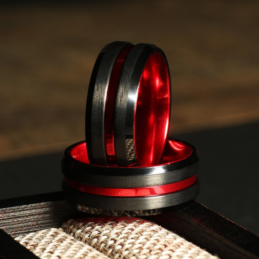 Thin Red Line Firefighter Wedding Ring Band,ring for Firemen, Gifts for ...