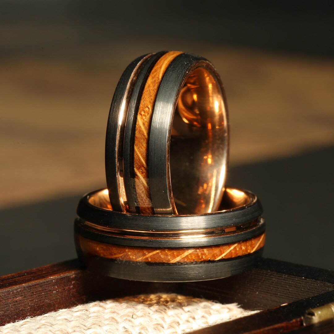 Double Whiskey Barrel Ring, Wood Ring, Wooden Ring, Wooden Wedding Ring ...