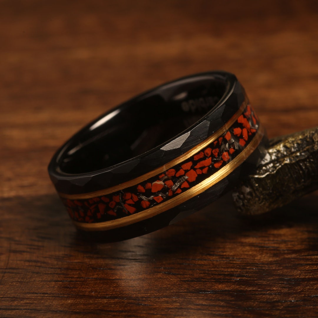 Personalized Gift Meteorite Red Stone Meteorite Black Tungsten Hammered ...