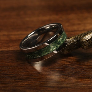 Moss Agate Rings Silver Gray Polish Tungsten Wedding Ring Moss Agate ...
