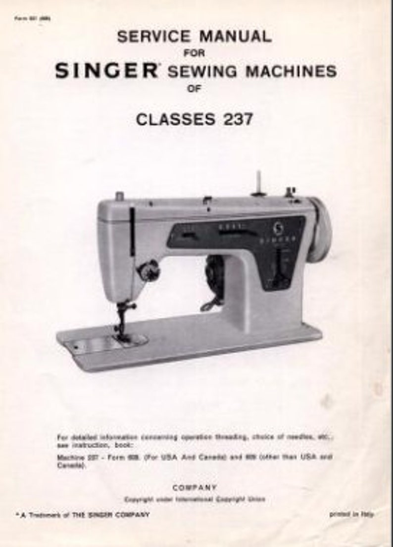 Singer Sewing Service Manual 237 Digital PDF Download - Etsy