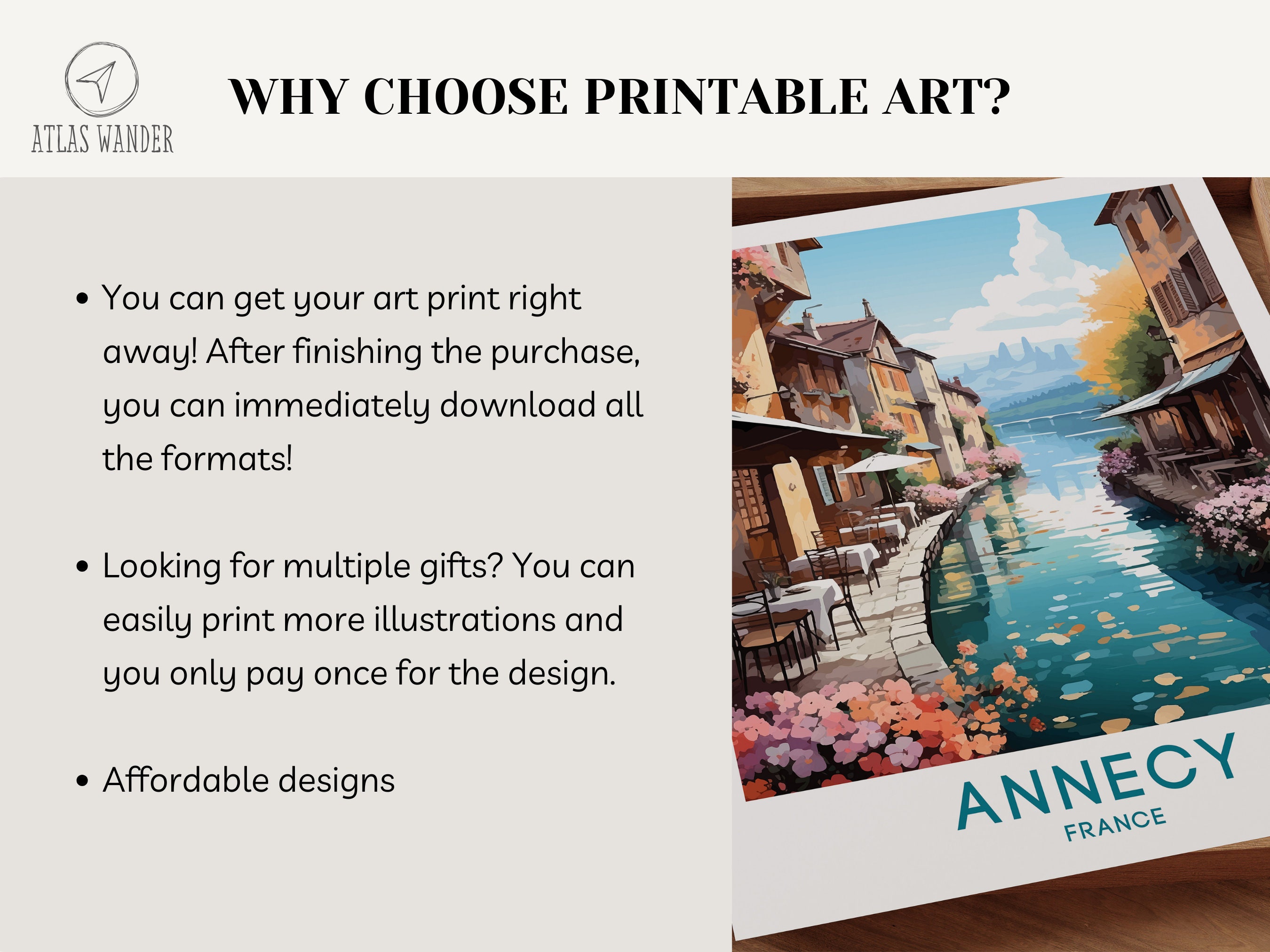 Annecy Travel Poster Digital Wall Art Annecy Wall Hanging Home ...