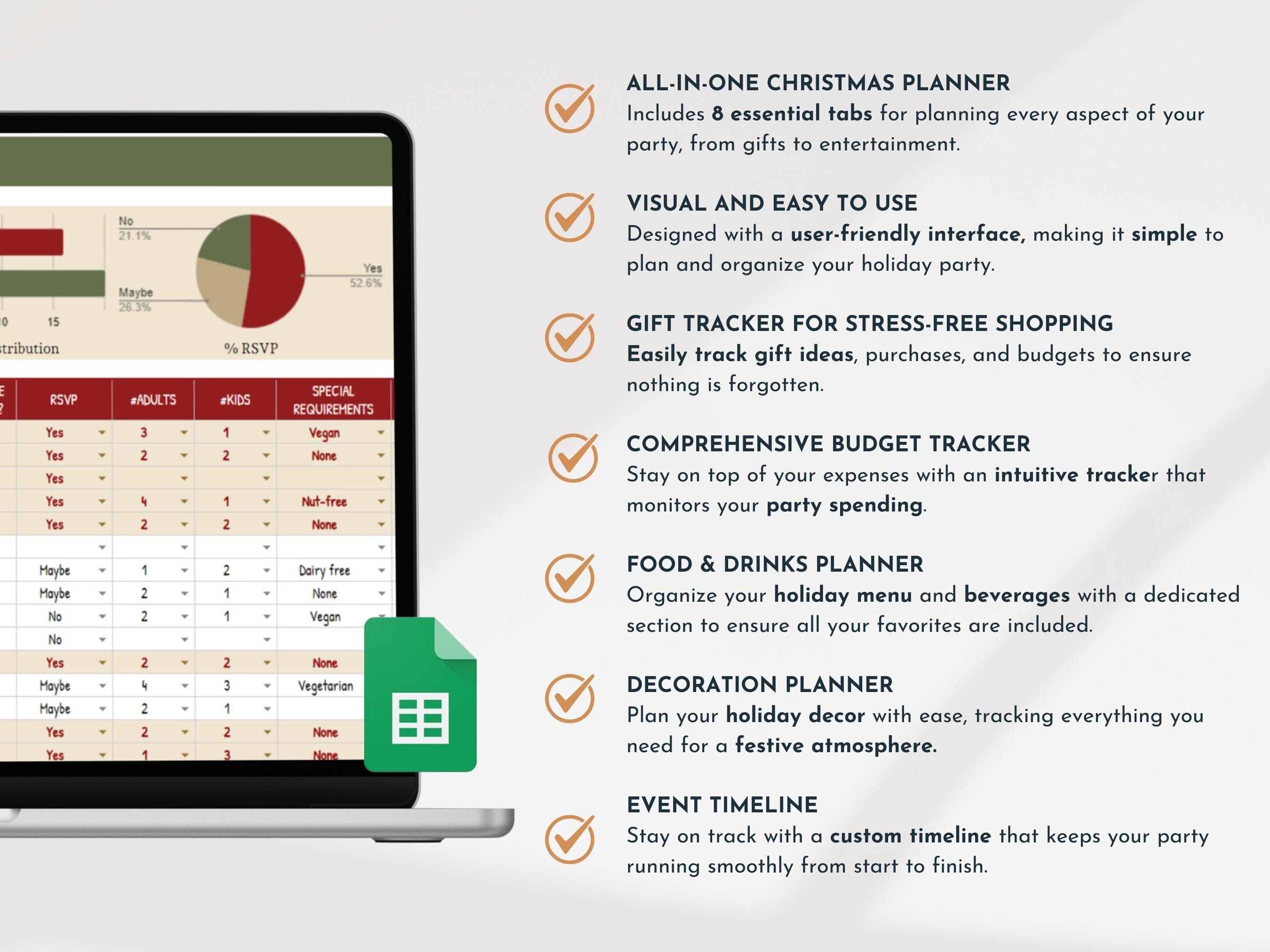Christmas Party Planner Spreadsheet Event Planner Party Organizer ...